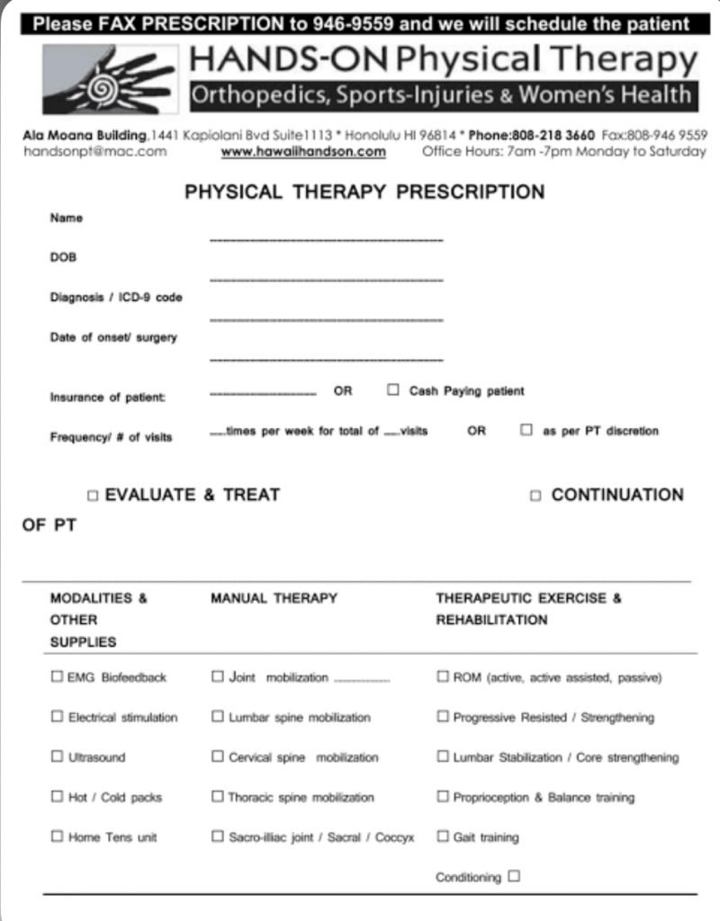 PHYSICAL THERAPY PRESCRIPTION REQUIREMENTS